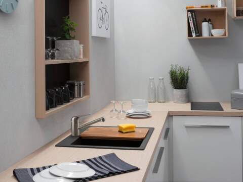 汉斯格雅 厨房龙头: 福柯斯 M42, 单把手厨房龙头220，带抽拉式出水嘴，两种出水模式, 货号 71800007