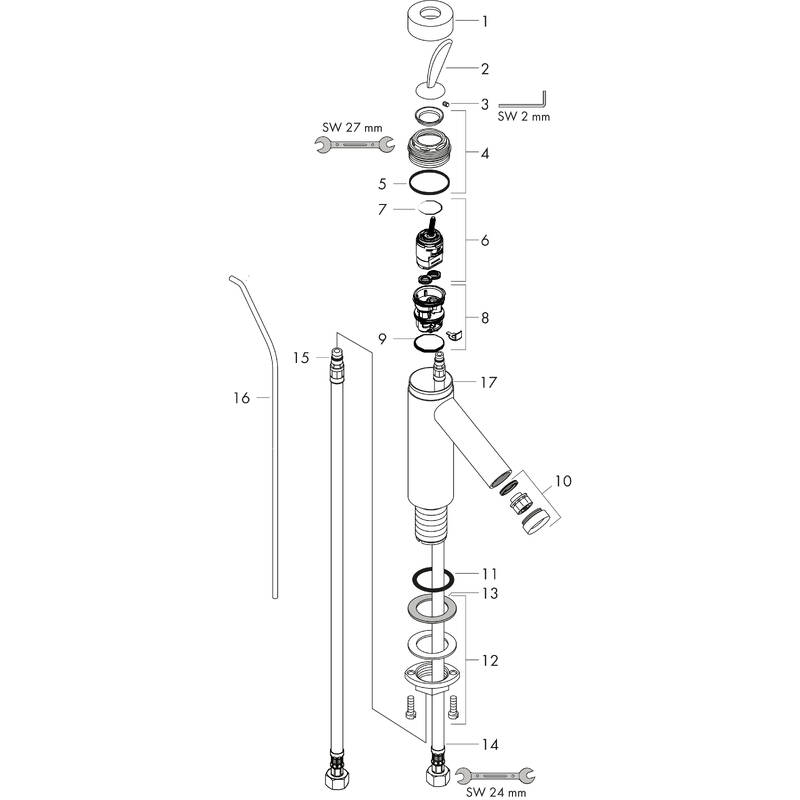 雅生 面盆龙头: 雅生斯达克, 单把手面盆龙头70，带提拉落水套件, 货号 10010007