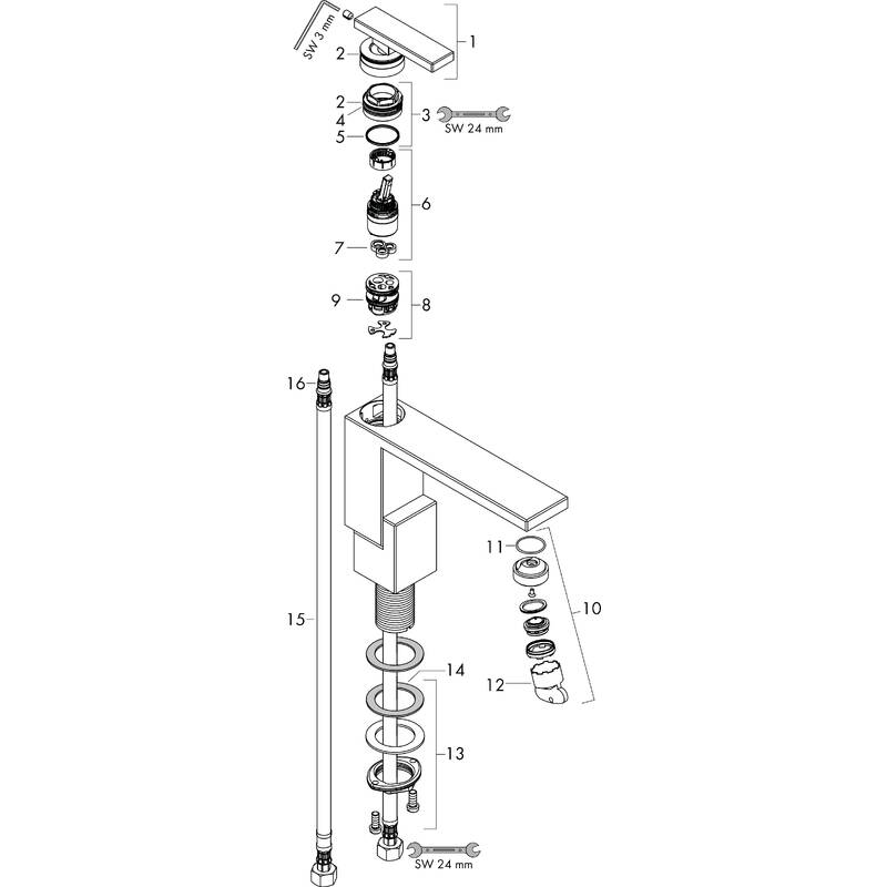 雅生 面盆龙头: 雅生锋芒, 单把手面盆龙头130，带按压落水套件 钻石切割版本, 货号 46011007