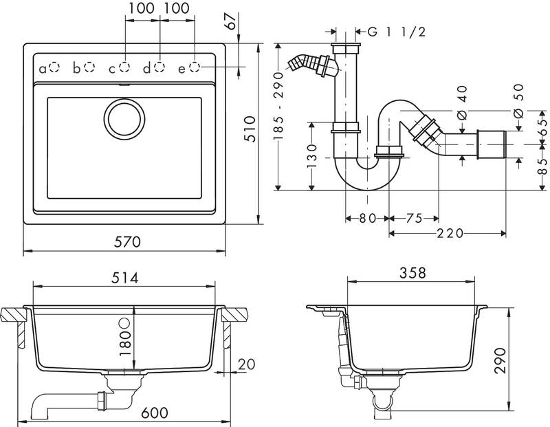 雅生 水槽: AXOR made by Schock, 台上盆 Mono N-100 CD，带自动下水套件, 货号 43036100