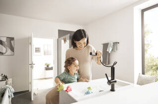 汉斯格雅 Finoris, 单把手面盆龙头230抽拉（两功能）带按压落水套件, 货号 76063007 | hansgrohe CN