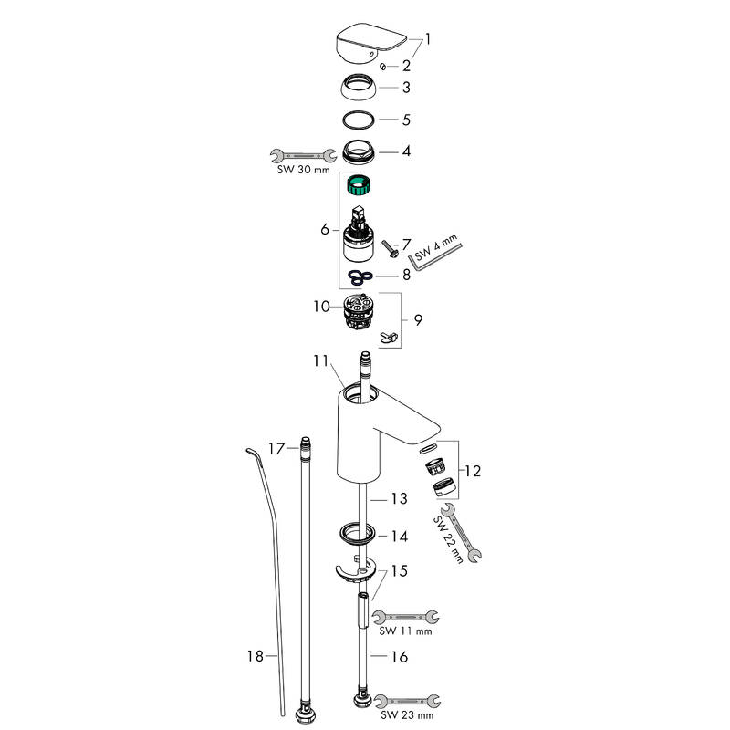 汉斯格雅 面盆龙头: 洛捷丝, 单把手面盆龙头100，带提拉落水套件, 货号 71100007