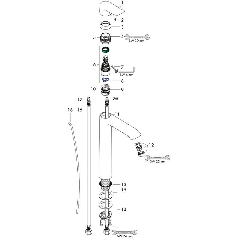 汉斯格雅 面盆龙头: 福柯斯, 单把手面盆龙头190，带提拉落水套件, 货号 31608007