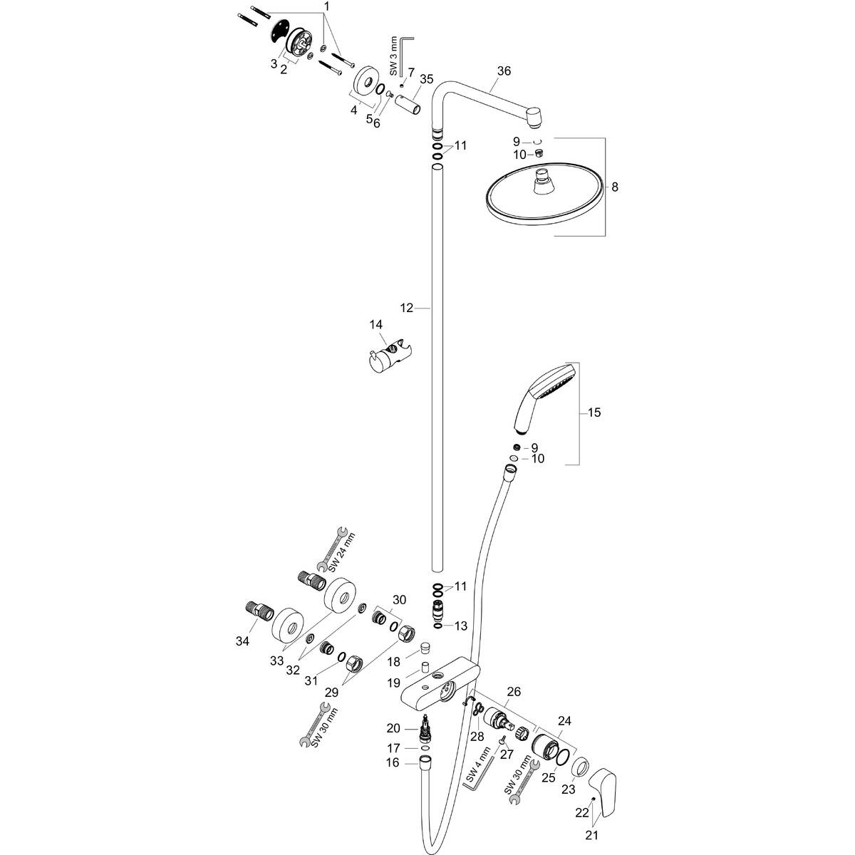汉斯格雅 花洒管: 柯洛梅达 S, 单种出水模式, 货号 27341007