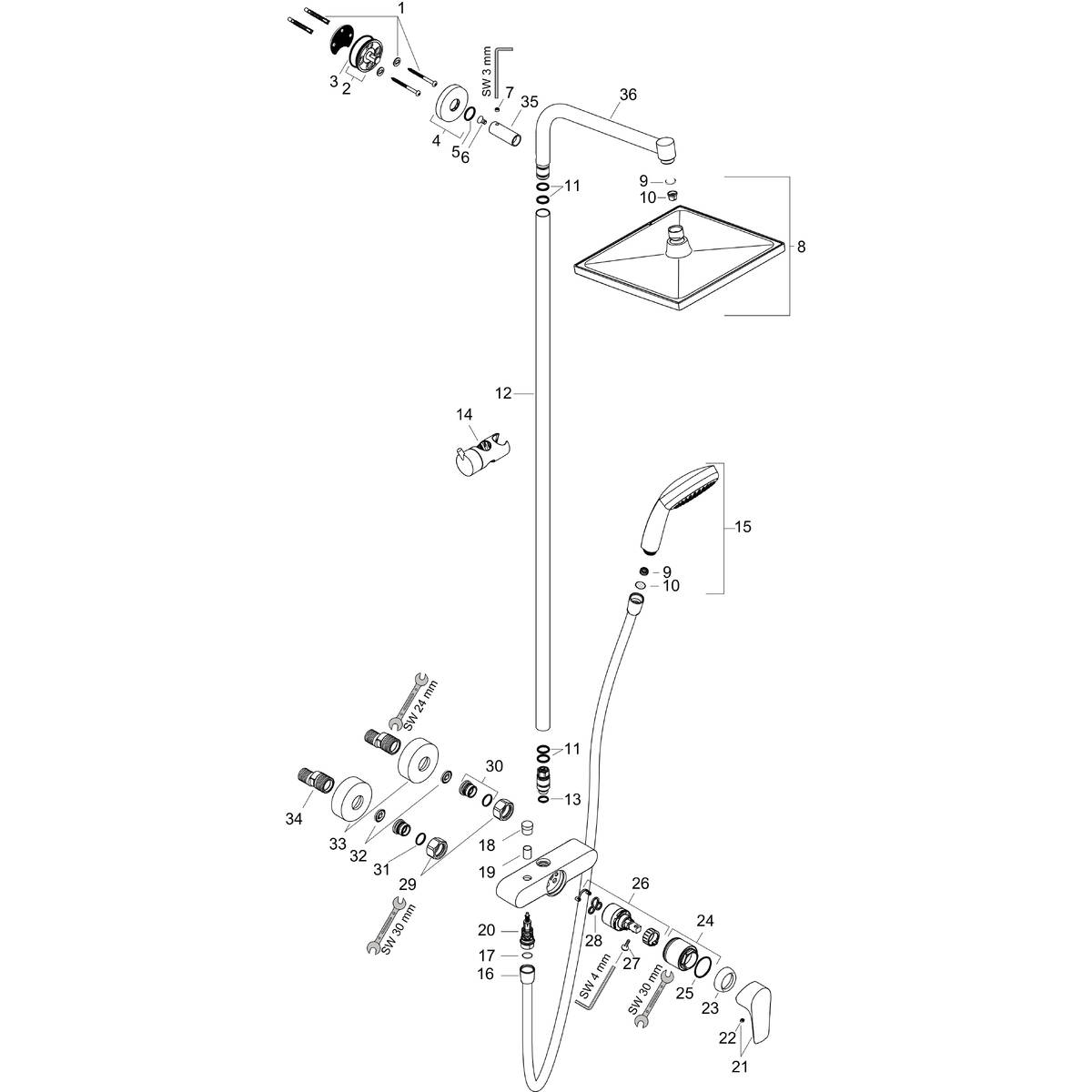 汉斯格雅 花洒管: 柯洛梅达 E, 单种出水模式, 货号 27345007