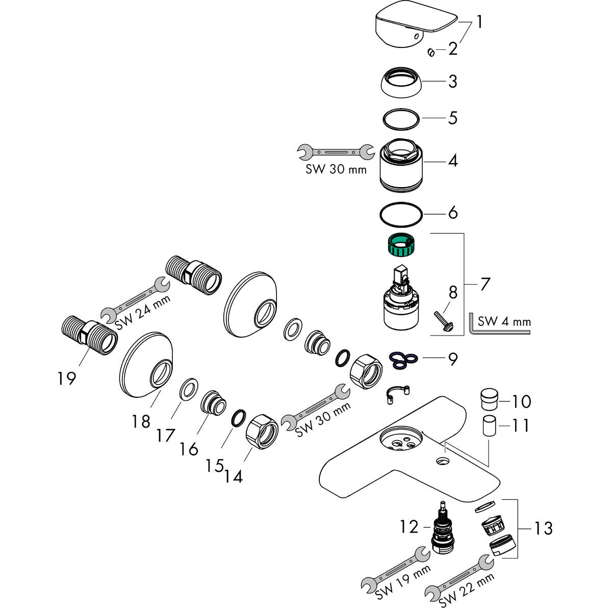 洛捷丝 浴缸龙头: 两功能, 镀铬, 货号 71400007
