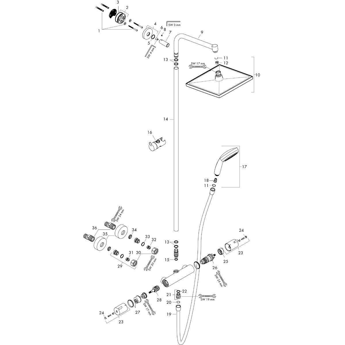 汉斯格雅 花洒管: 柯洛梅达 E, 单种出水模式, 货号 27344007