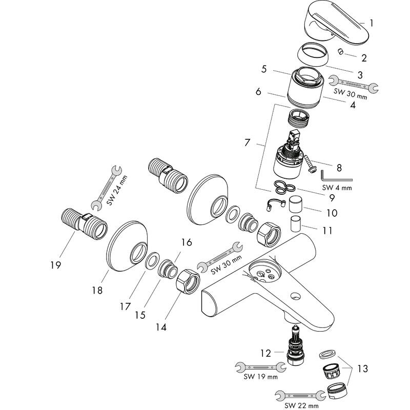 伊柯丝 浴缸龙头: 两功能, 镀铬, 货号 14084007