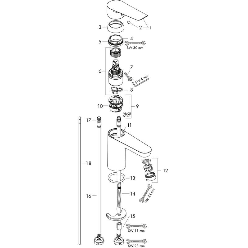 汉斯格雅 面盆龙头: 洛捷丝 E, 单把手面盆龙头100，带提拉落水套件, 货号 71161007