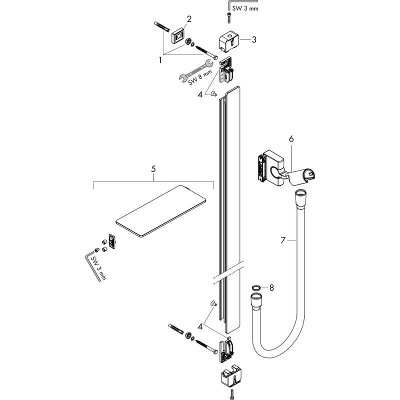 汉斯格雅 花洒升降杆: 尤尼卡, 花洒升降杆E 90cm，带易飞丝花洒软管160cm, 货号 27640407
