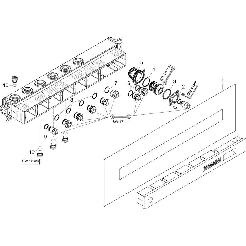 汉斯格雅 暗装预埋件, 用于浴缸/淋浴龙头: RainSelect, 暗装预埋件，四功能恒温模块, 货号 15312187