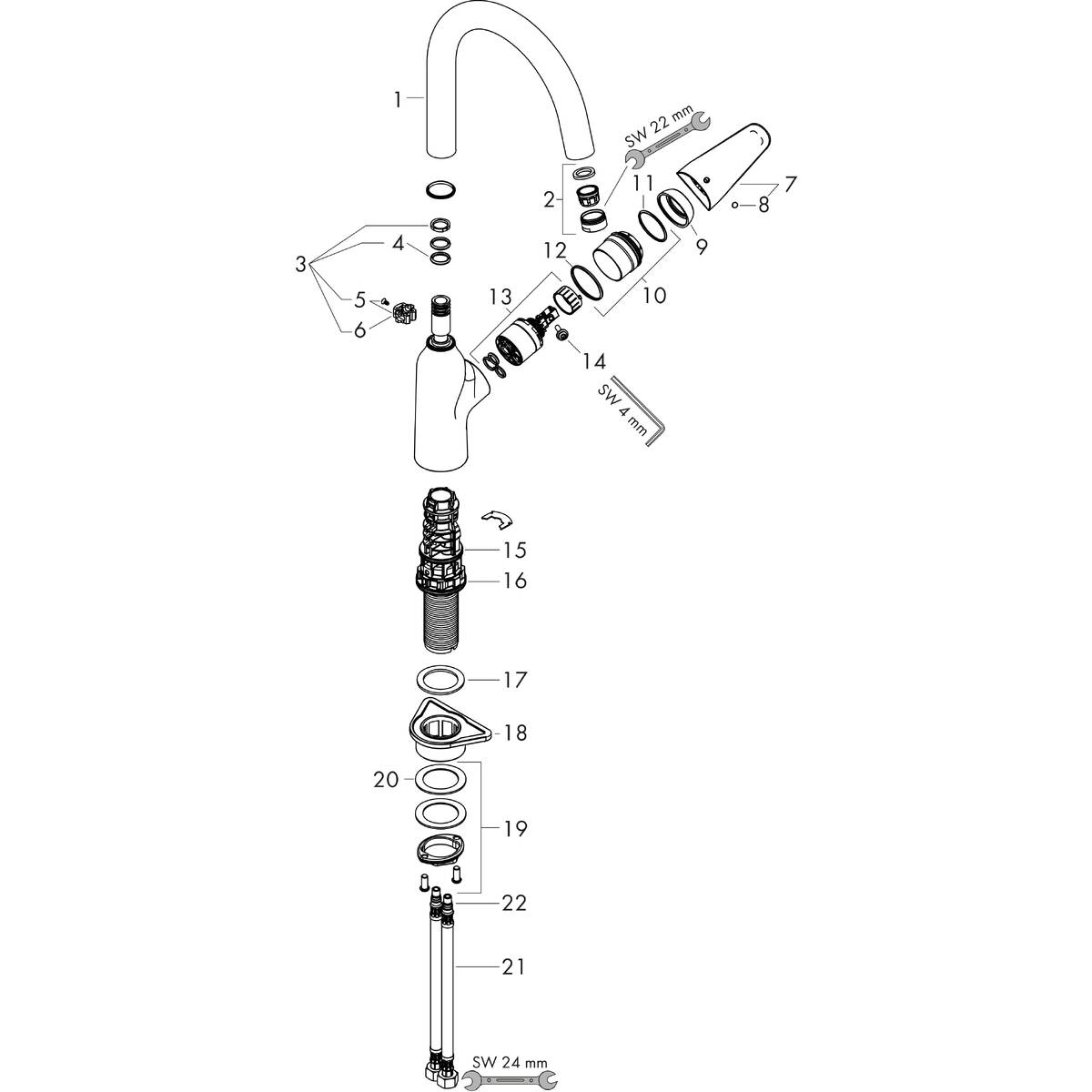 汉斯格雅 厨房龙头: 福柯斯 M42, 单把手厨房龙头220，单种出水模式, 货号 71802007