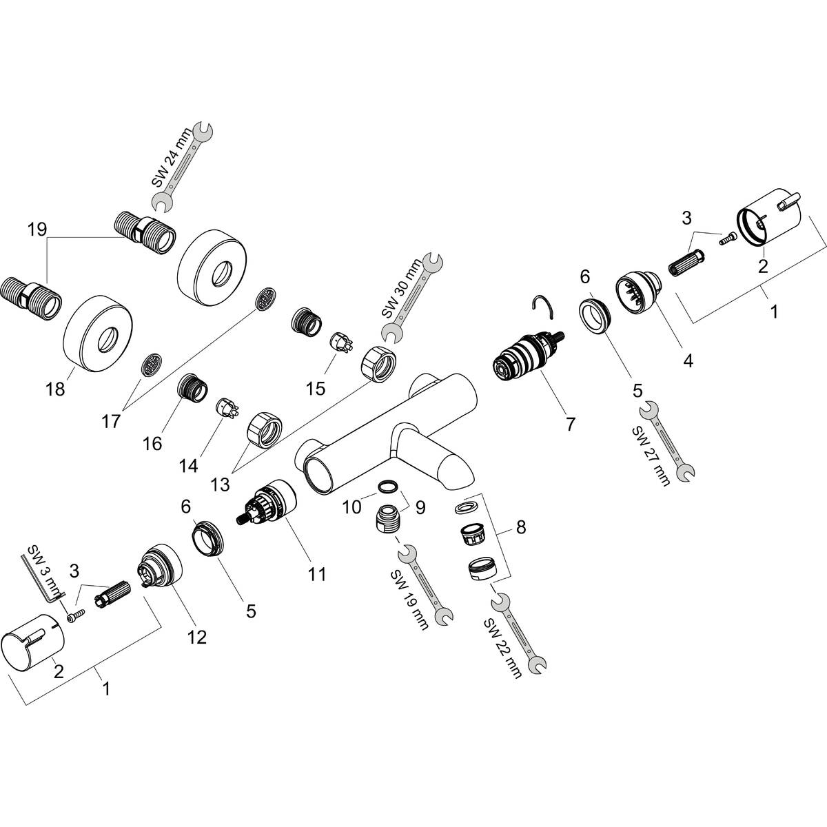 易斯达 浴缸龙头: 两功能, 摩登黑, 货号 13114677