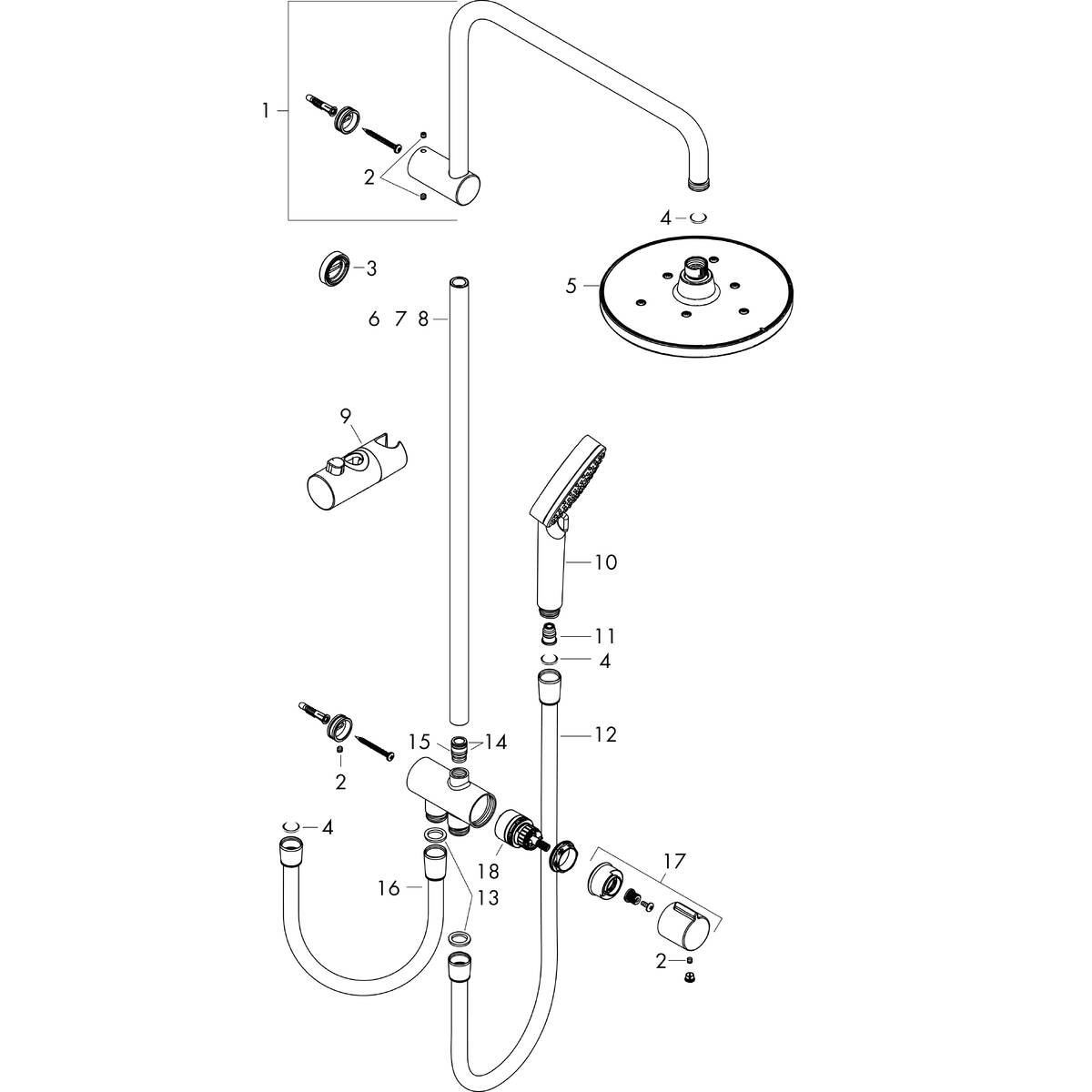 汉斯格雅 花洒管: 福涅斯 Blend, 单种出水模式, 货号 26272007
