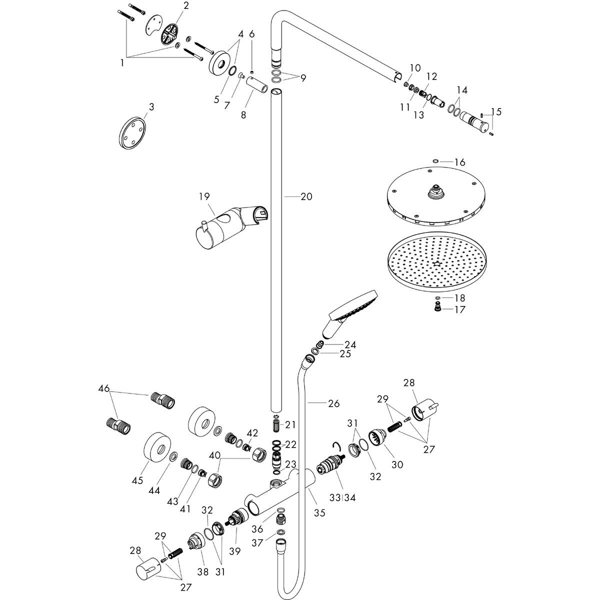 汉斯格雅 花洒管: 飞雨 Select S, 单种出水模式, 货号 27633707