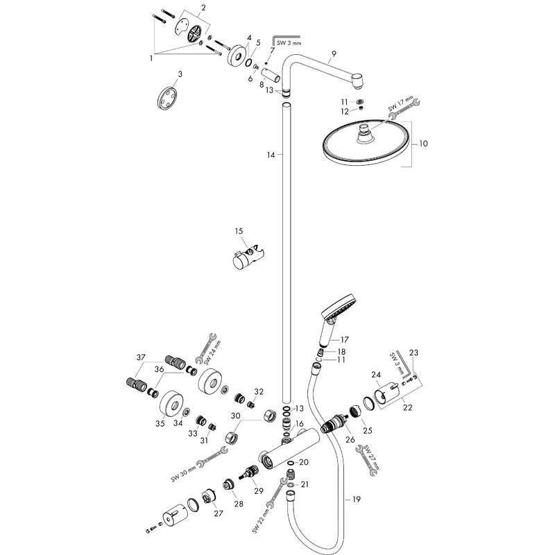 汉斯格雅 花洒管: 柯洛梅达 S, 单种出水模式, 货号 26179007