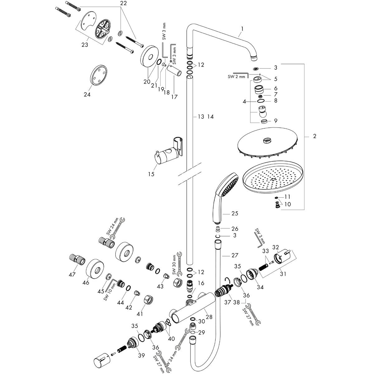 汉斯格雅 花洒管: 柯洛玛, 单种出水模式, 货号 27188007