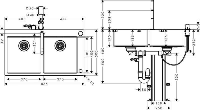 汉斯格雅 水槽组合套餐: C71, C71-F765-10 水槽套餐 不锈钢水槽组合 370/370, 货号 43203007 ...