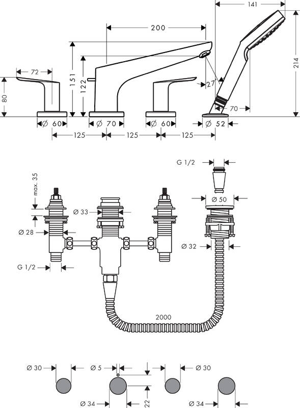 洛捷丝 E 2路出水, 镀铬, 货号 71411007 | hansgrohe CN