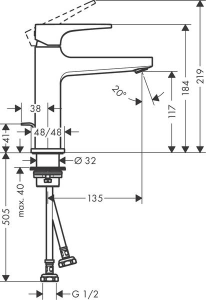 汉斯格雅 梦迪宝, 单把手面盆龙头 110带提拉落水, 货号 32506007 | hansgrohe CN