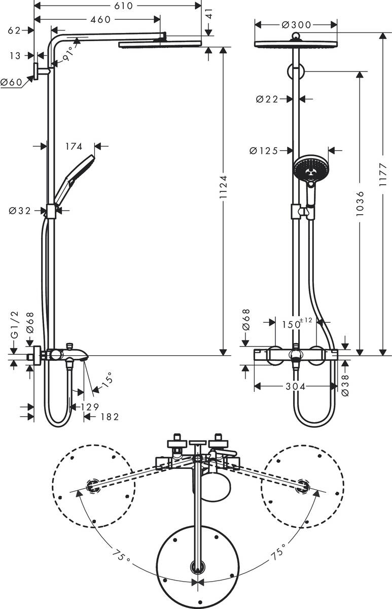 汉斯格雅 飞雨S, 1种出水模式, 货号 26164007 | hansgrohe CN
