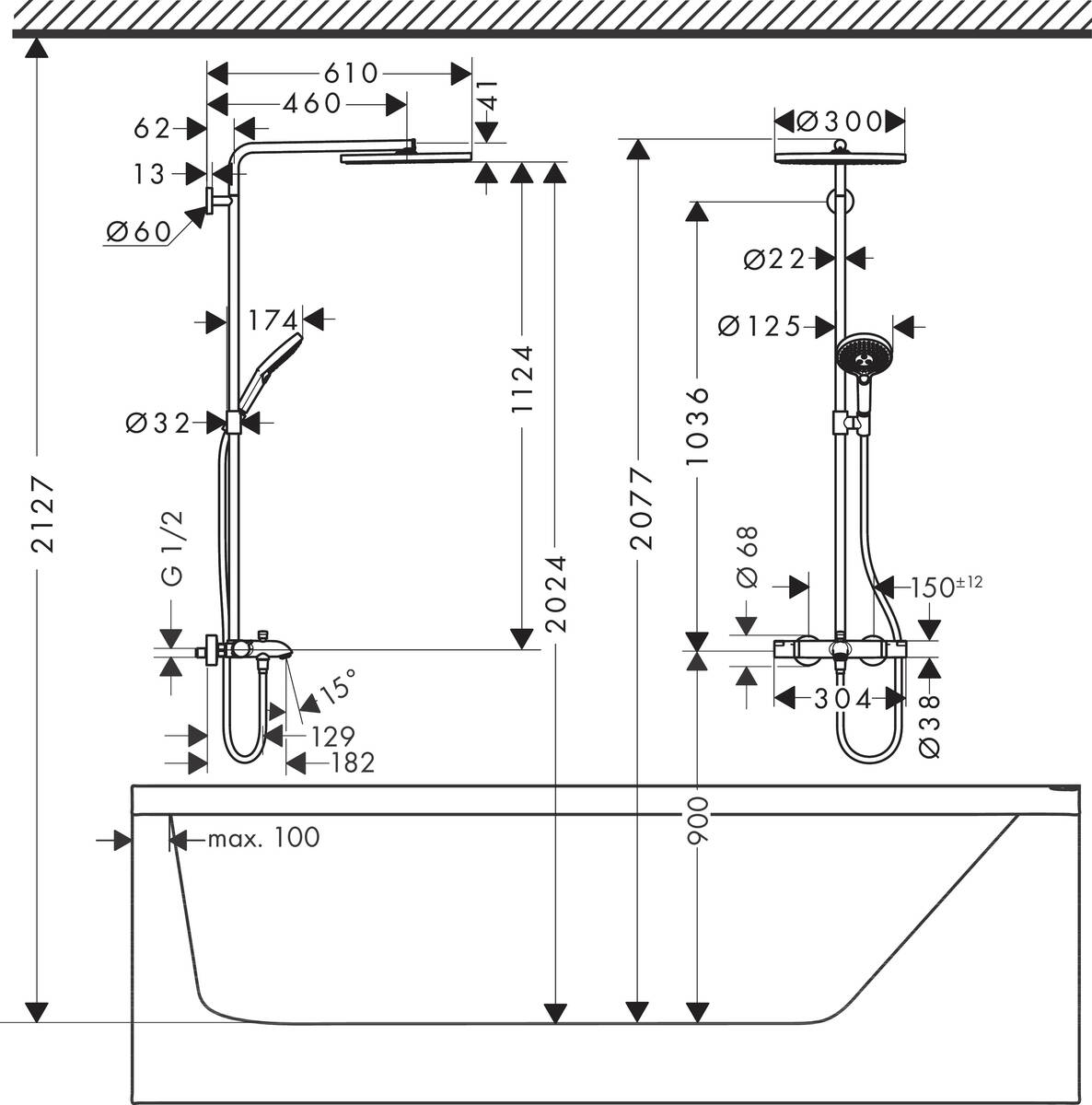 汉斯格雅 飞雨S, 1种出水模式, 货号 26164007 | hansgrohe CN