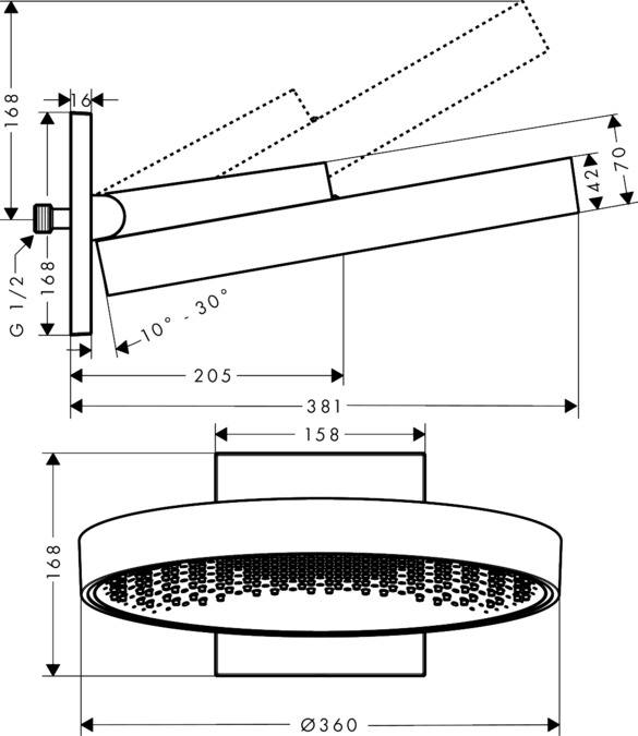 汉斯格雅 头顶花洒: Rainfinity, 1种出水模式, 26230147
